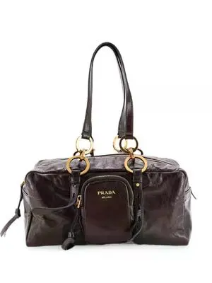 Prada Dangle Top Handle Bag Leather Medium Shoulder Bag - Brown