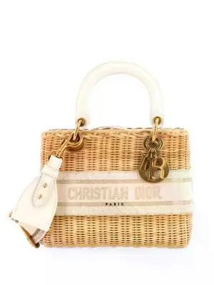 Dior Lady Bag Wicker And Oblique Canvas Medium Tote Bag - Neutrals