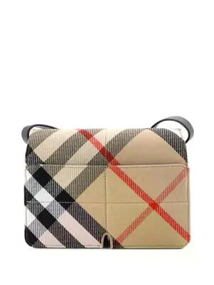 Burberry Burberry Check Jacquard Leather Shoulder Bag Brown