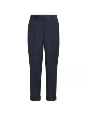 Brunello Cucinelli Super 150s Virgin Wool Four Season Batavia Trousers With Pleat - Blue