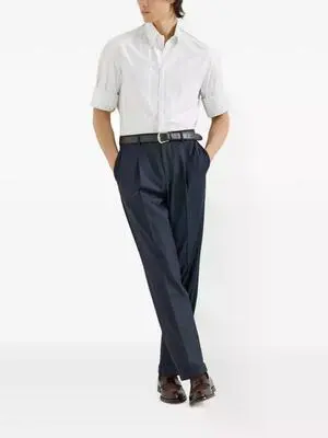 Brunello Cucinelli Super 150s Virgin Wool Batavia Trousers With Pleats - Blue