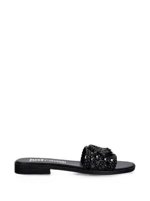 Just Cavalli Logo-plaque Woven Flat Sandals - Black