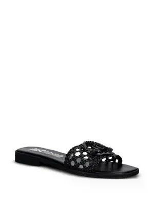 Just Cavalli Logo Plaque Woven Flat Sandals - Black