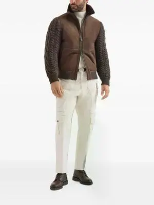 Brunello Cucinelli Suede Shearling And Cashmere Knit Bomber Jacket With Thermore® Padding - Brown