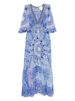 Camilla Graphic-print Ruffled-hem Dress - Blue