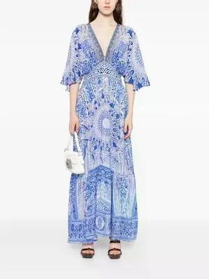 Camilla Graphic-print Ruffled-hem Dress