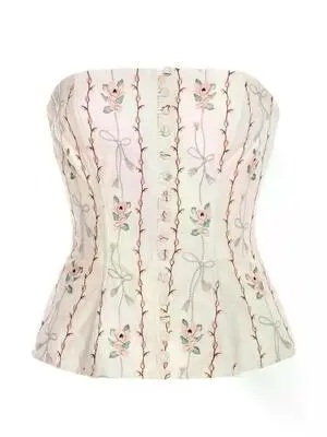 Agua Bendita Embroidered Strapless Top - Neutrals