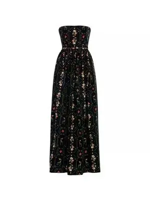 Agua Bendita Floral Embroidery Maxi Dress