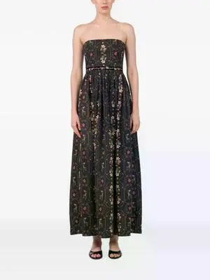 Agua Bendita Floral Embroidery Maxi Dress