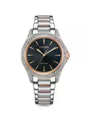 Citizen Eco-drive 34mm Watch With Crystal Embellished Bezel - Black