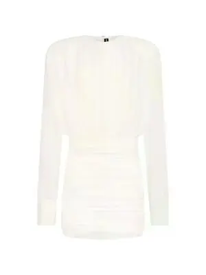 David Koma Ruched Long-sleeve Mini Dress - White