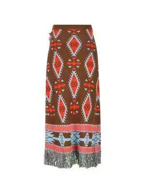 COLOUR MARKET Fringed Intarsia-knit Maxi Skirt - Brown