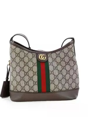 Gucci Ophidia Open Bucket Bag Gg Coated Canvas With Leather Small Shoulder Bag - Brown