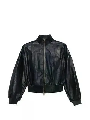 Fendi Navy Perforated Leather Jacket - Blue