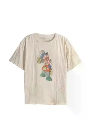 SAITOS 1940s Mickey Graphic-print Distressed T-shirt - Neutrals