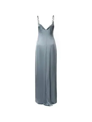 Valentino Garavani Long Dress In Embroidered Cady Satin - Blue