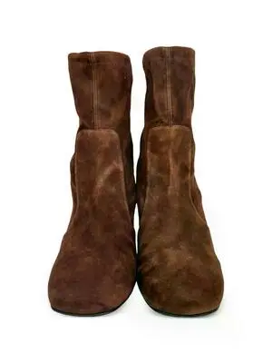 STUART WEITZMAN Suede Square Toe Block Heel Boots - Brown