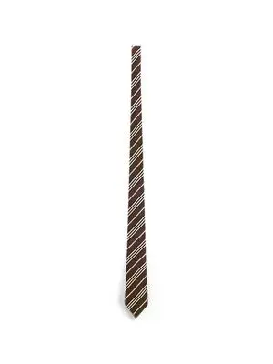 Saint Laurent Striped Tie In Silk - Brown
