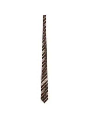 Saint Laurent Silk Striped Neck Tie - Brown