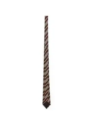 Saint Laurent Silk Striped Neck Tie - Brown
