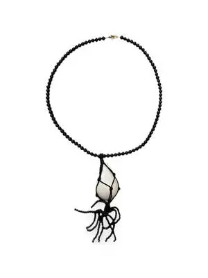 Mayol Bead-embellished Shell-pendant Necklace - Black
