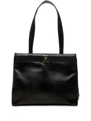 FERRAGAMO 2000-2026 Lizard Embossed Leather Vara Tote Bag - Black