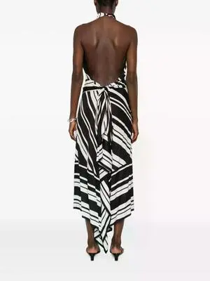 Brandon Maxwell Marin Striped Draped Bodice Midi Dress - Black