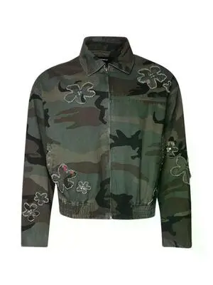 NAHMIAS Crystal-embellished Floral-patch Bomber Jacket - Green