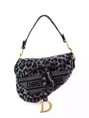 Dior Saddle Handbag Mizza Embroidered Canvas Medium Satchel - Black