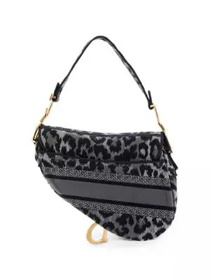 Dior Saddle Handbag Mizza Embroidered Canvas Medium Satchel - Black