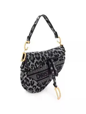 Dior Saddle Handbag Mizza Embroidered Canvas Medium Satchel - Black