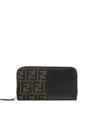 Fendi Ff Jacquard Zip Around Wallet - Black