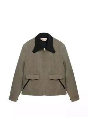 Marni Taupe Tweed Jacket With Sculptural Collar - Grey