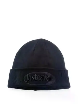 Just Cavalli Logo-embroidered Turn-up Beanie Hat - Black