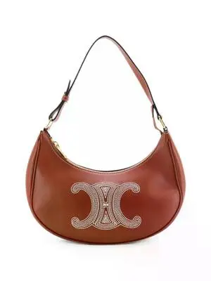 Celine Ava Bag Triomphe Embroidery Leather Shoulder Bag - Brown