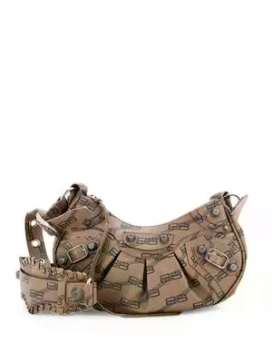 Balenciaga Le Cagole Giant Studs Bb Monogram Coated Canvas Xs Shoulder Bag - Brown