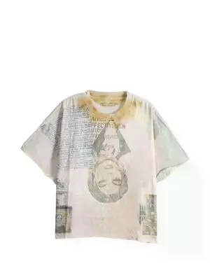 SAITOS Graphic-print Raw-cut T-shirt - Neutrals