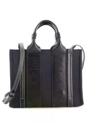 Chloé Woody Convertible Canvas With Leather Small Tote Bag - Blue