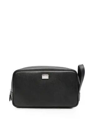 Dolce & Gabbana Logo-plaque Pebbled-leather Wash Bag - Black
