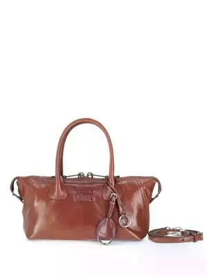 Miu Miu Logo-embossed Leather Tote Bag - Brown