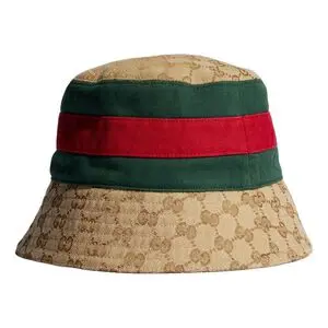 Gucci Gg Cotton Canvas Bucket Hat With Web Detail - Beige/dark Brown