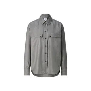 Bogner Robyn Virgin Wool Herringbone Flannel Shirt Blouse - Gray