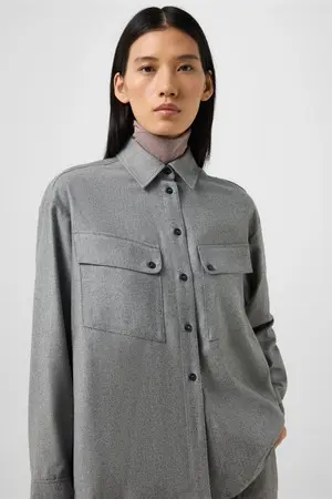 Bogner Robyn Virgin Wool Herringbone Flannel Shirt Blouse