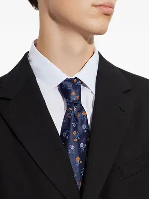 Dries Van Noten Printed Silk Neck Tie - Blue