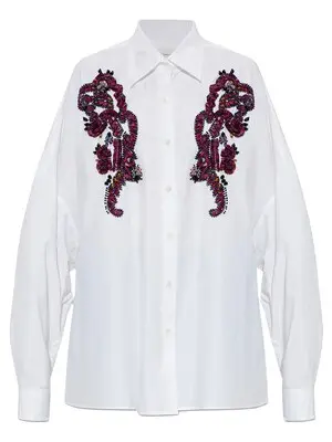 Dries Van Noten Oversized Cocoon Shirt With Embroidery - White