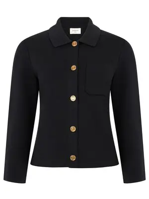 Saint Laurent Wool Polo Cardigan - Black