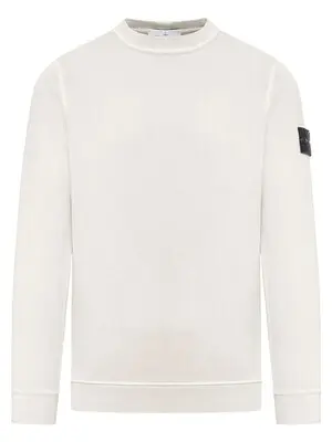 Stone Island Crew Neck Sweatshirt In Cotton Jersey - White