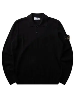 Stone Island Polo Sweater With Buttons Relaxed Fit - Black