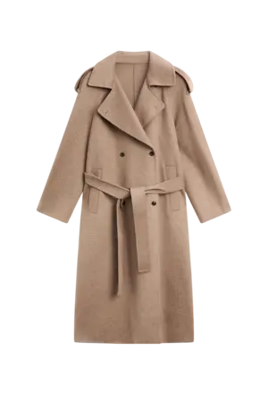 Massimo Dutti Long Trench Coat Wool Blend - Taupe