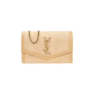 Saint Laurent Uptown Raffia Wallet On Chain 'natural Beige